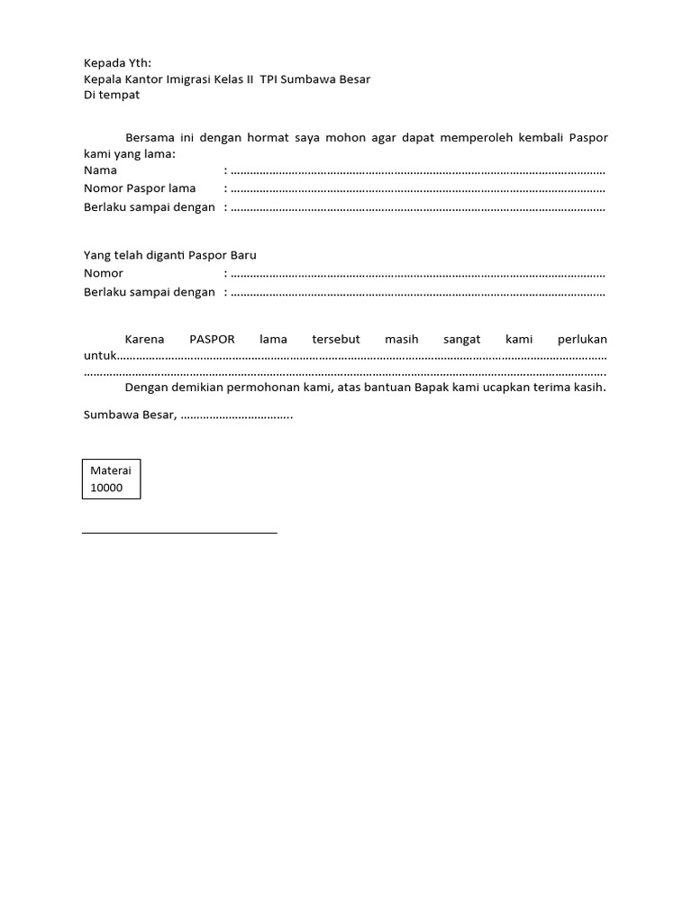 Surat Pengambilan Paspor Lama | PDF