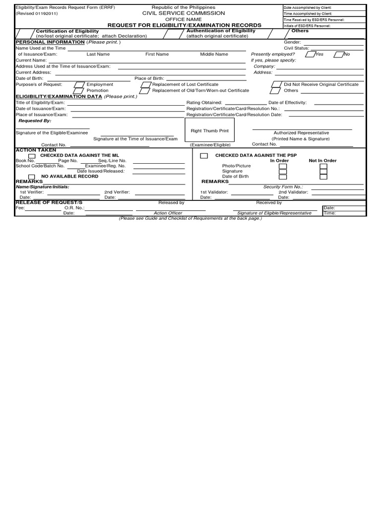 Civil Service Exam Records Request Form | PDF | Authentication | Access ...