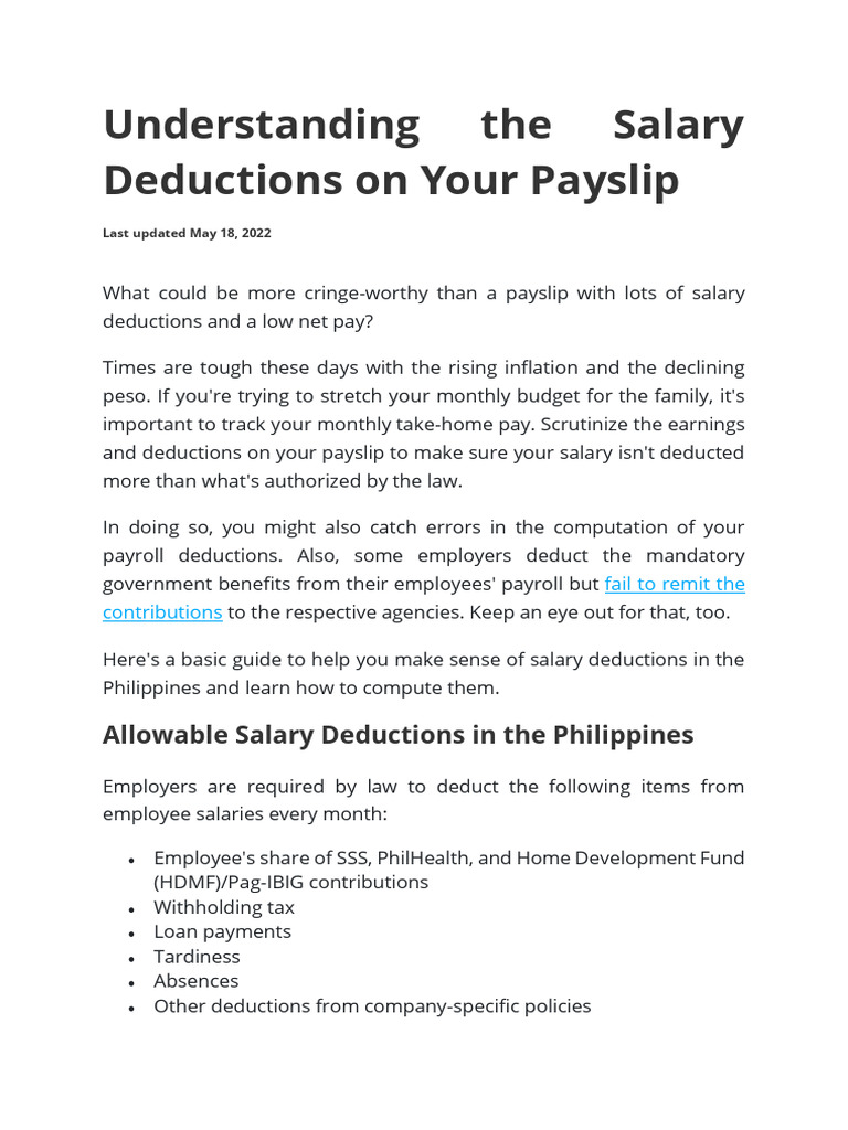 Understanding The Salary Deductions On Your Payslip | PDF | Payroll Tax | Paycheck