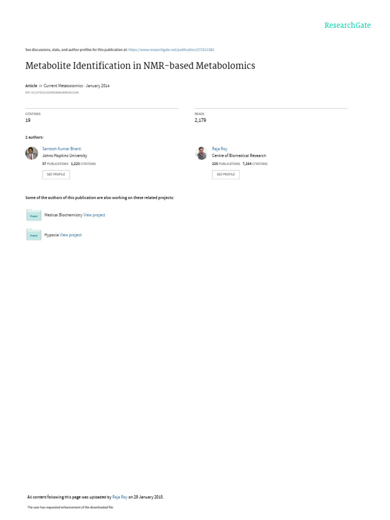 Nmr Based Metabolomics Pdf Two Dimensional Nuclear Magnetic Resonance Spectroscopy
