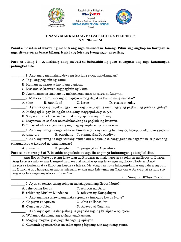 Quarter 1 Filipino 5 | PDF