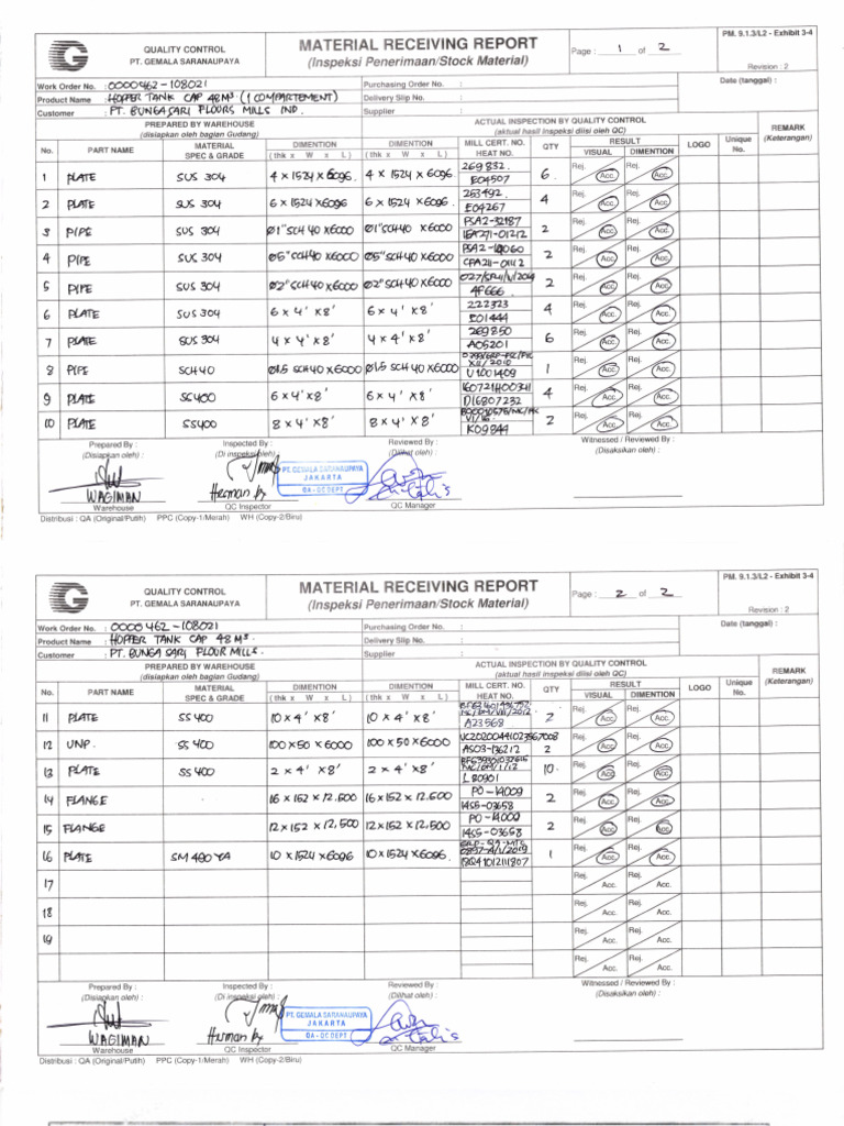 Material Receiving & Certificate | PDF