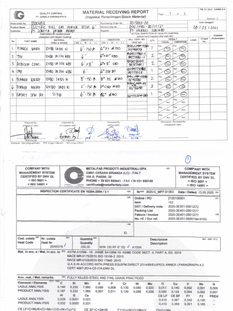 Material Receiving & Certificate | PDF