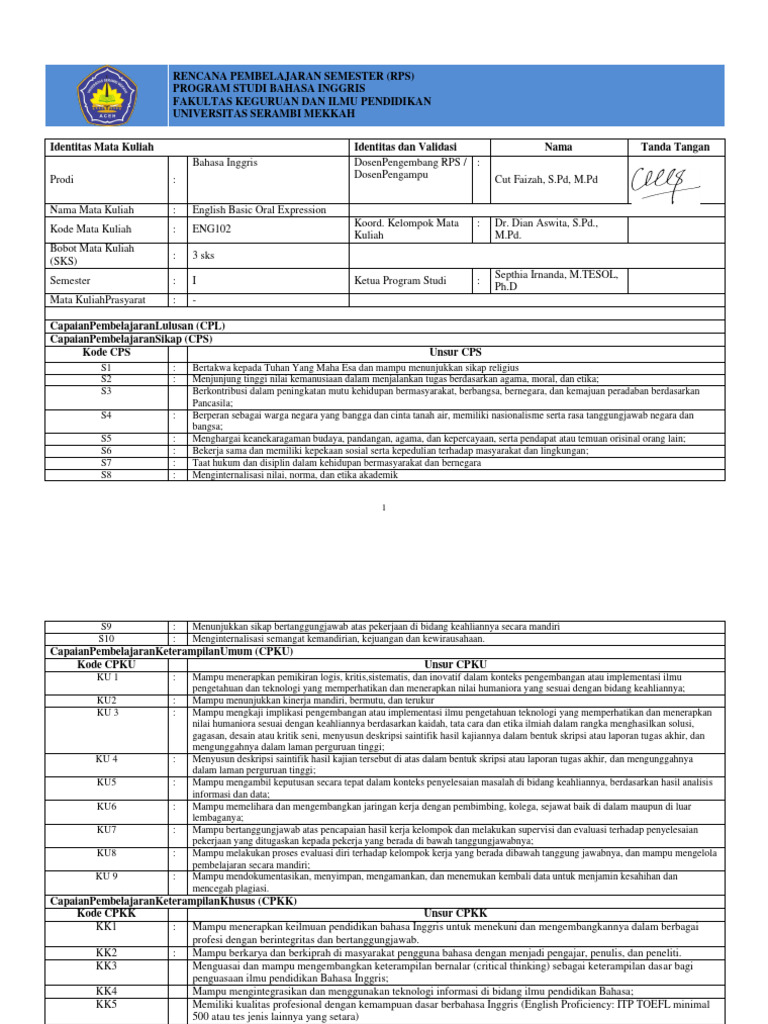 RPS English Basic Oral Expression 2023-2024 | PDF