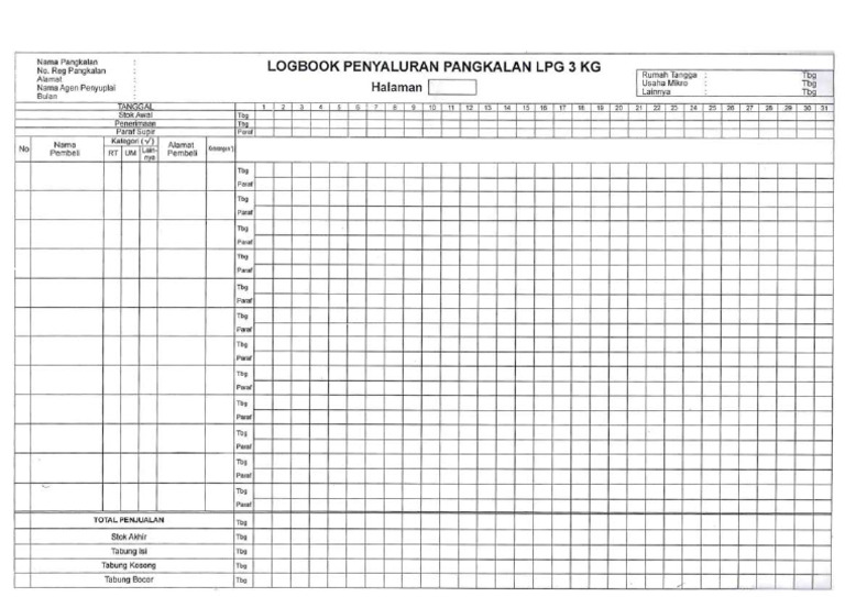 Log Book Pangkalan LPG 3 KG Isi | PDF