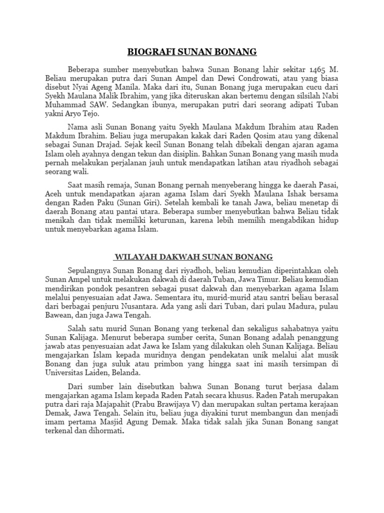 Biografi Sunan Bonang | PDF