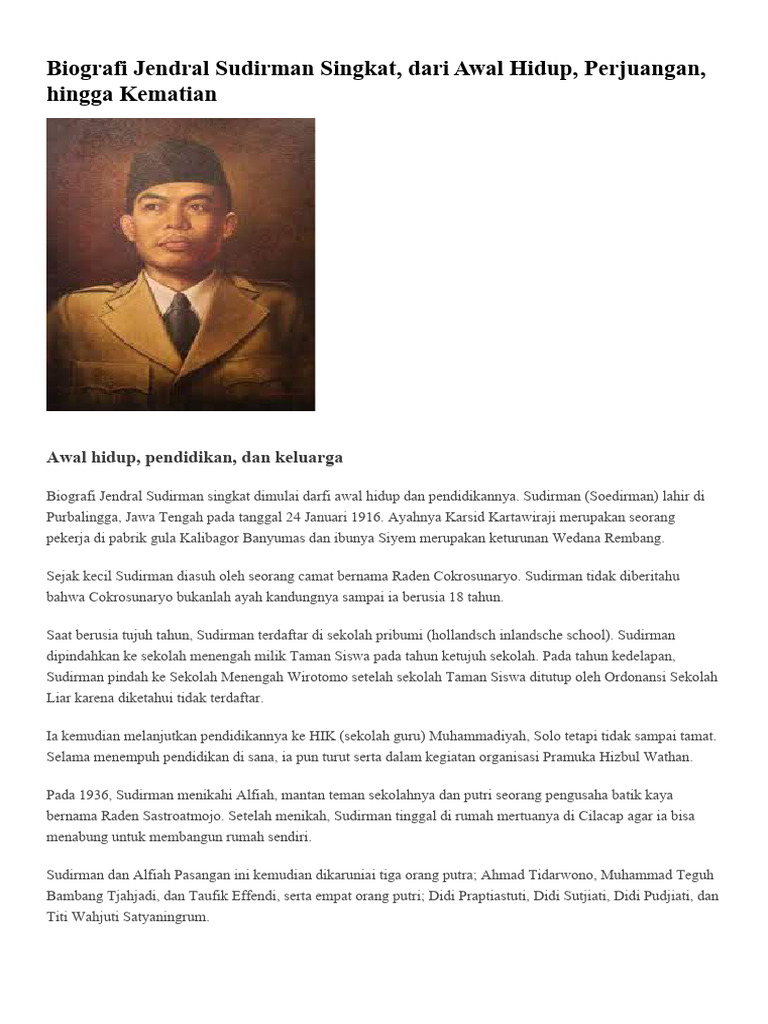 Biografi Singkat Jendral Sudirman | PDF | Politik | Sejarah