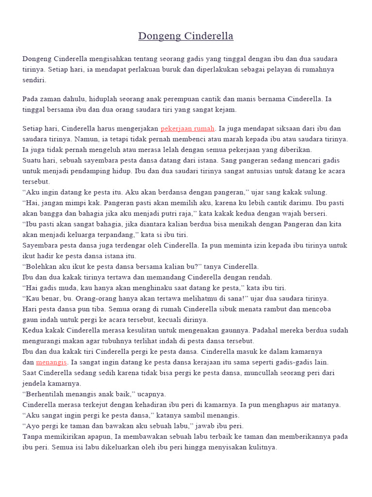 Cinderella: Kisah Gadis Sepatu Kaca | PDF
