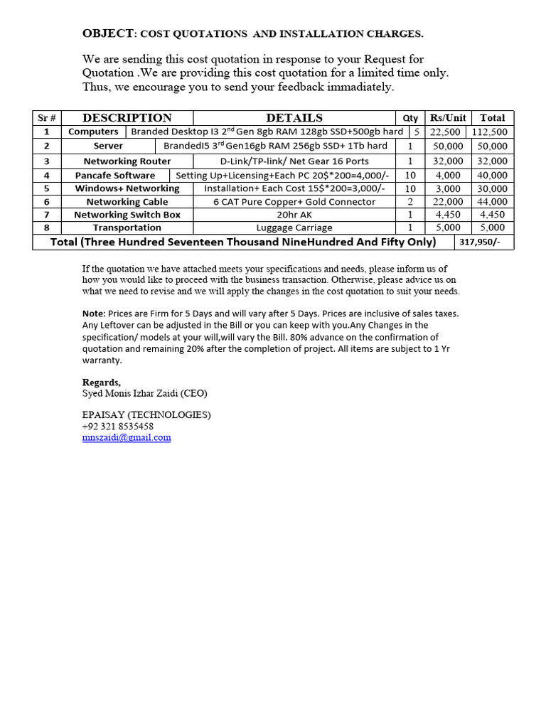 Quotation For Networking | PDF | Computers