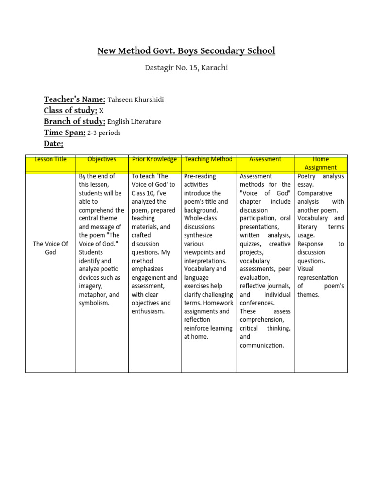 Lesson Plan NEW METHOD GBSS | PDF | Reading Comprehension | Teaching Method