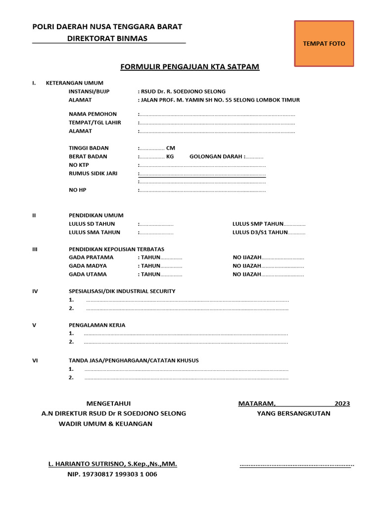 Formulir Pengajuan Kta Satpam | PDF
