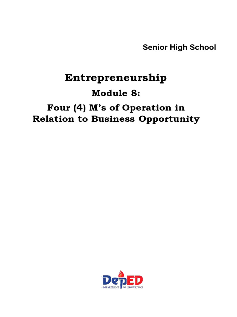 Entrep q2 Mod8 Four Ms of Operation in Relation To Business Opportunity | PDF | Entrepreneurship ...