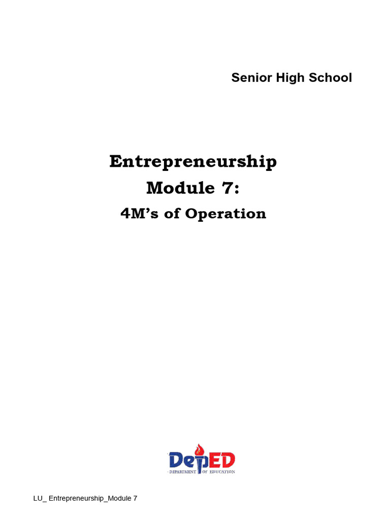 Entrep Q2 Mod7 4Ms of Operation | PDF | Lean Manufacturing | Business