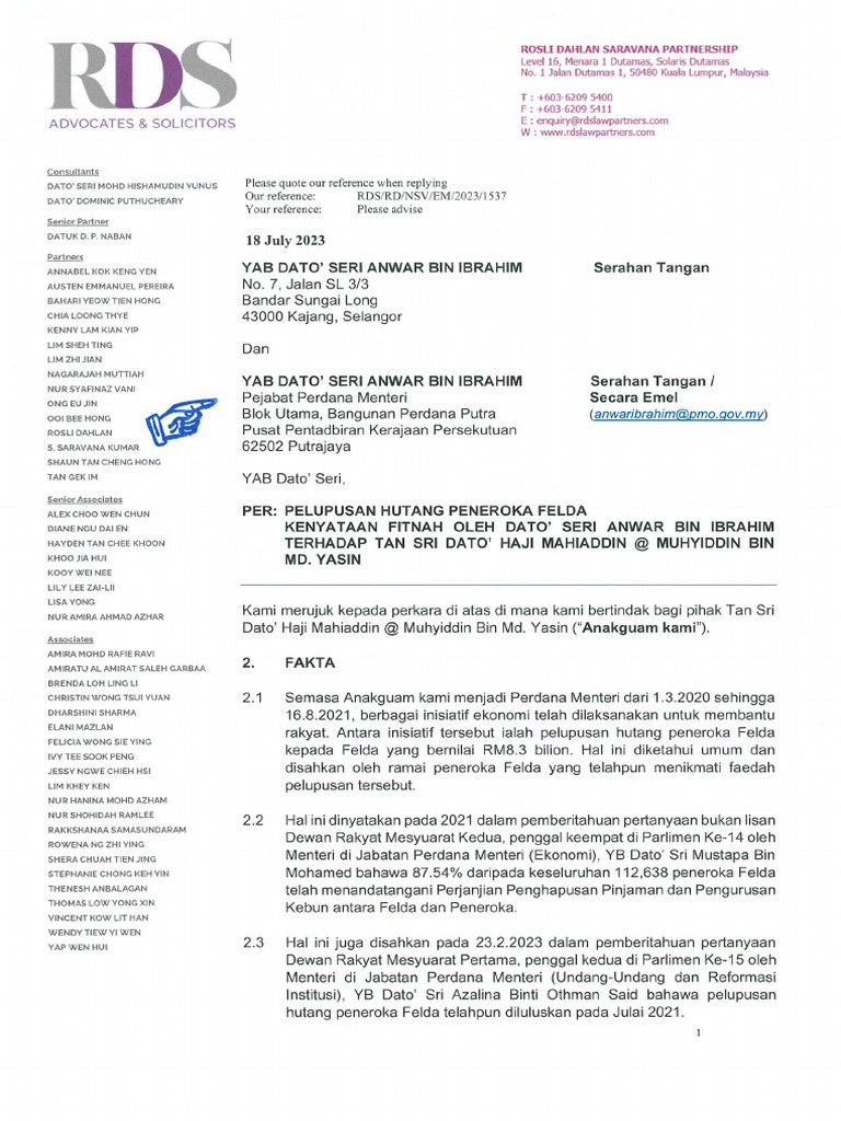 Surat KPD YAB DSAI Bertarikh 18.7.2023 | PDF