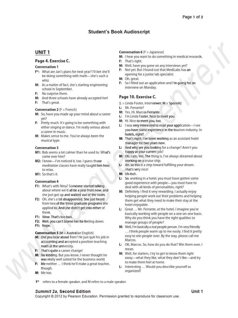 Summit 2a Audio Script (WWW - Languagecentre.ir) | PDF