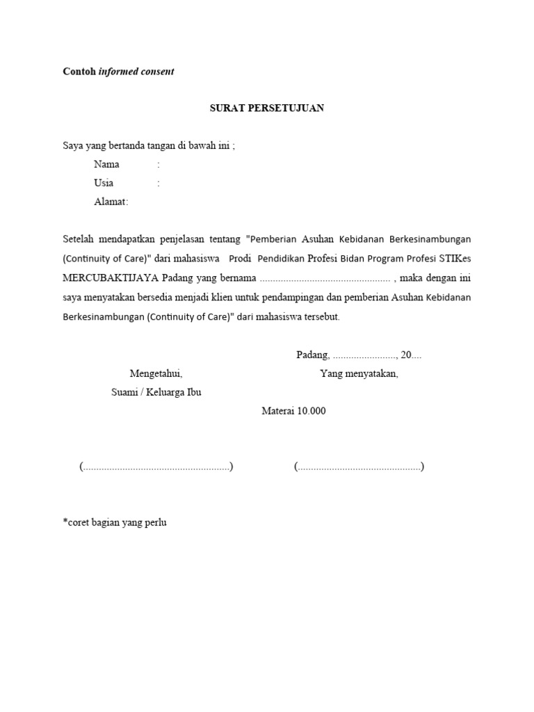 Contoh Informed Consent COC | PDF | Bisnis
