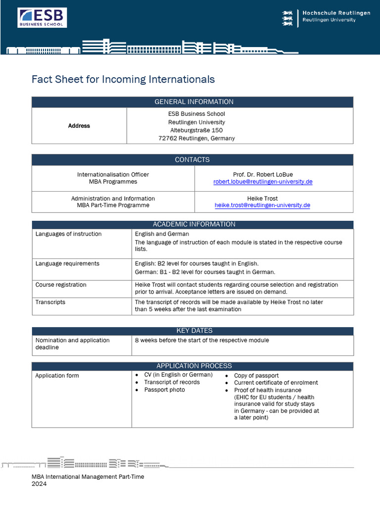 Fact Sheet Mba Pt@Esb 2024 | PDF | Travel Visa | Government And Personhood