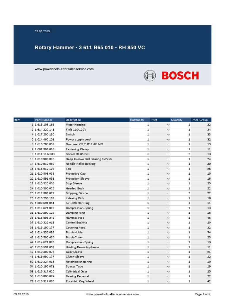 Bosch RH 850 VC Parts List | PDF | Equipment | Machines