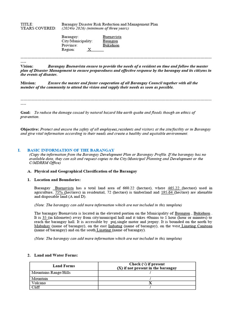 BDRRM Plan Template English | PDF | Disaster Risk Reduction | Hazards