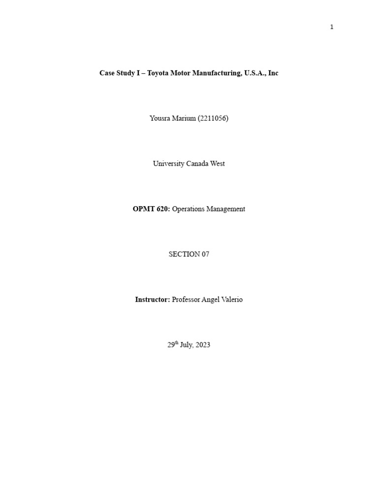 Toyota Case Study | PDF | Lean Manufacturing | Business