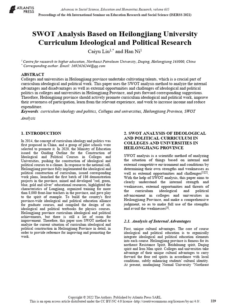 SWOT Analysis Based On Heilongjiang University Curriculum Ideological ...