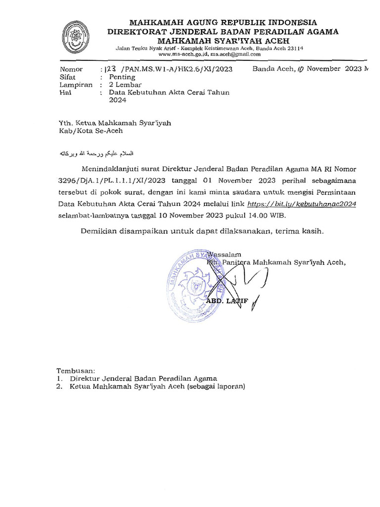 Permintaan Akta Cerai 2024 | PDF