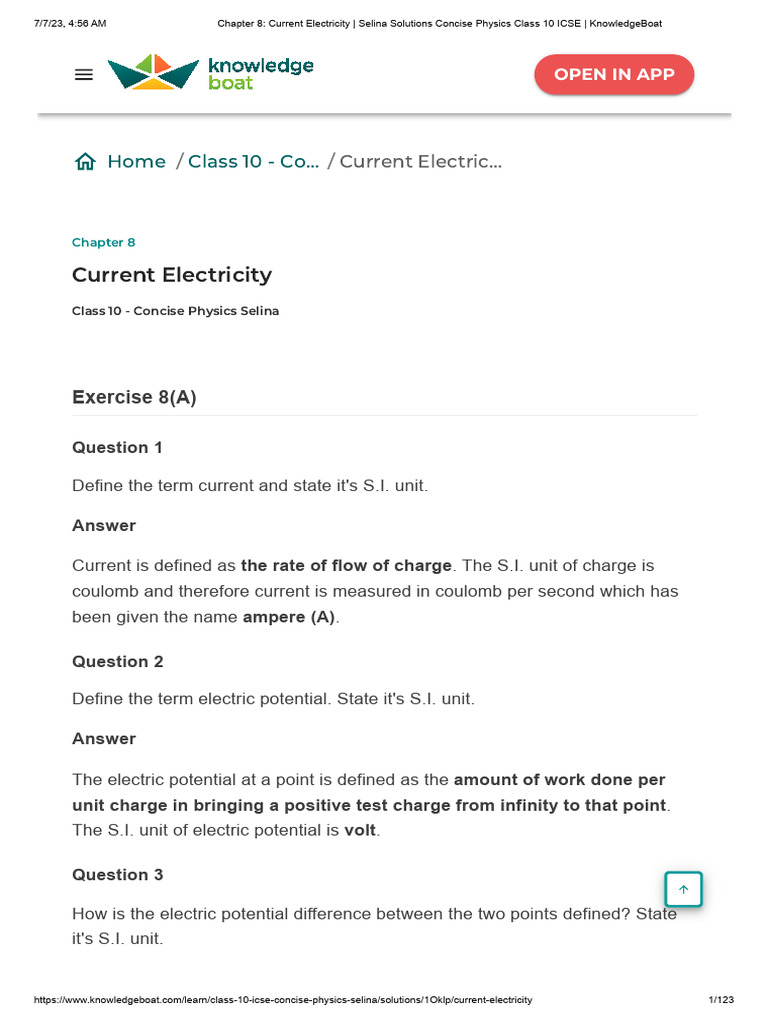 Current Electricity Solutions for Class 10 | PDF | Electrical ...