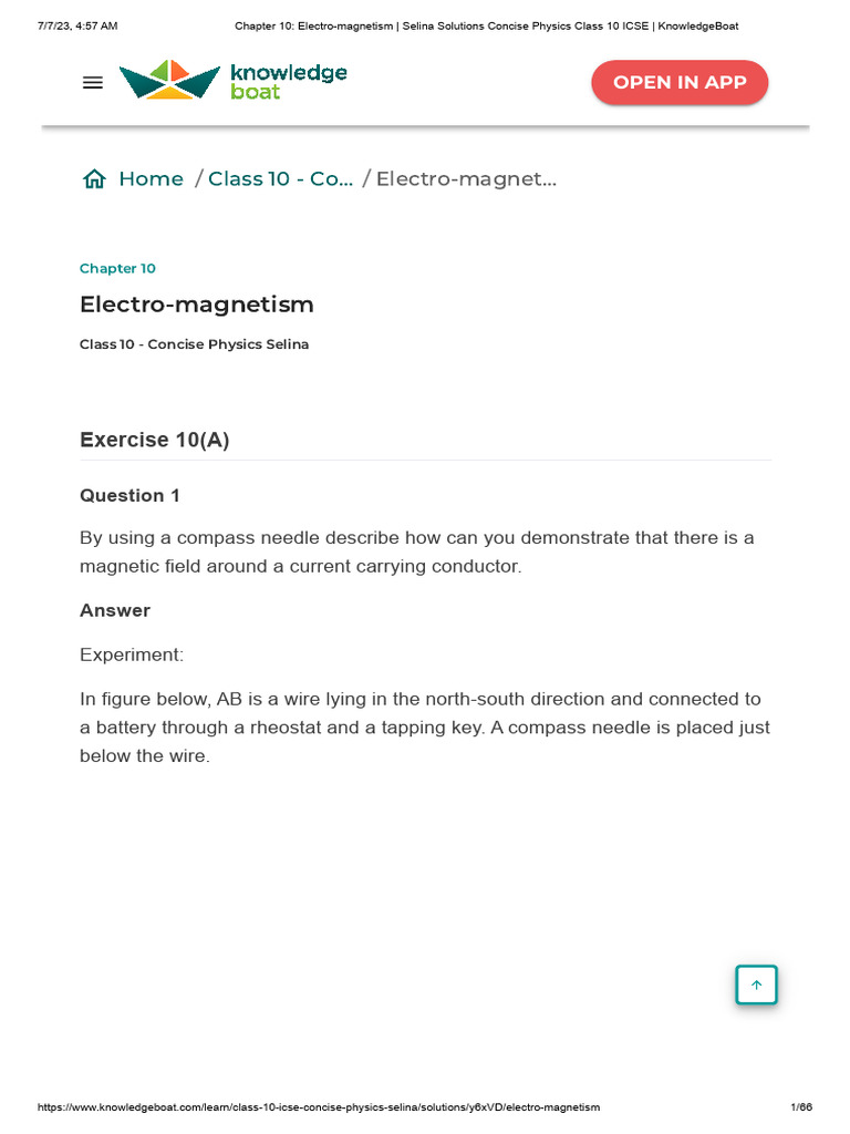 Chapter 10 - Electro-Magnetism - Selina Solutions Concise Physics Class 10 ICSE - KnowledgeBoat ...