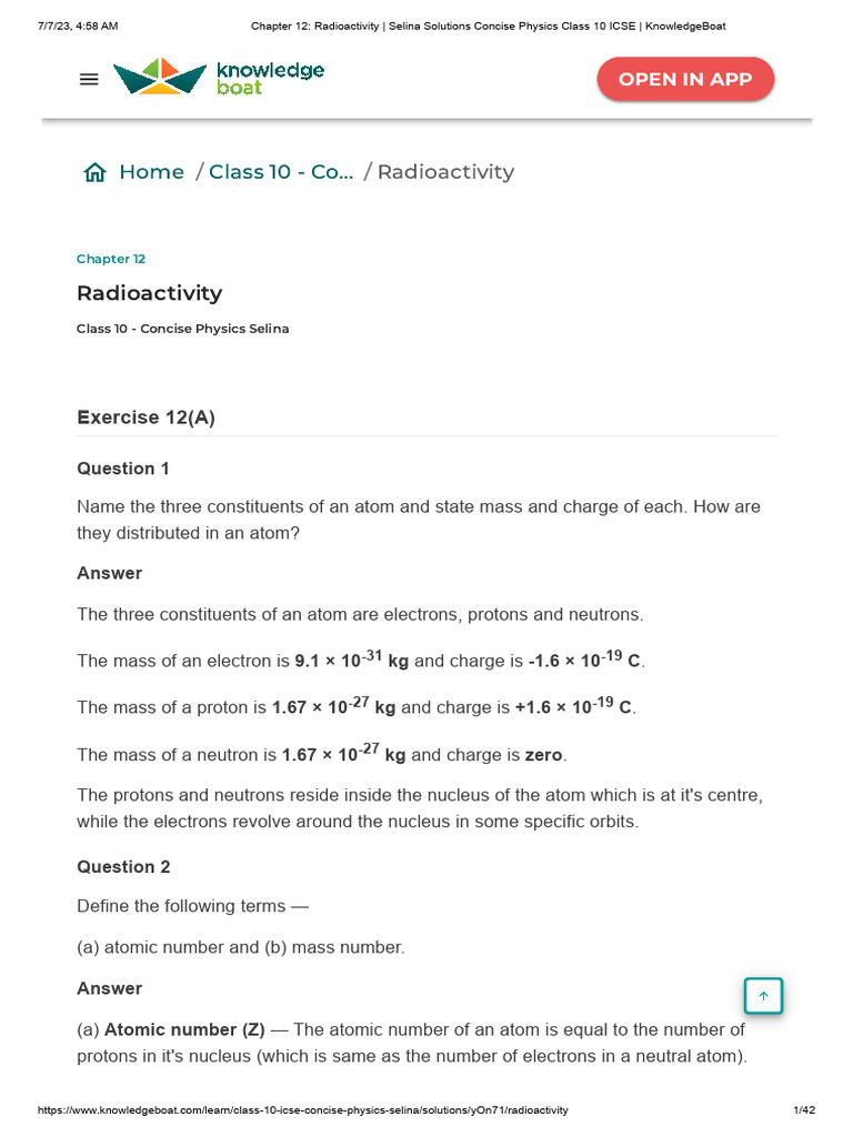 Radioactivity Concepts for Class 10 ICSE | PDF | Atoms | Isotope