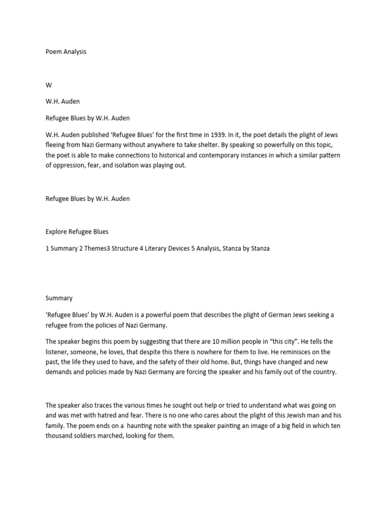 Refugee Blues | PDF | Poetry | Rhyme