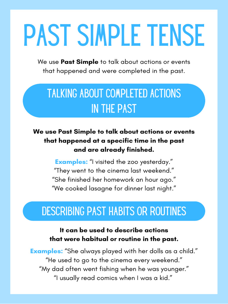 Past Simple Tense Educational Poster in Blue White Basic Style | PDF ...