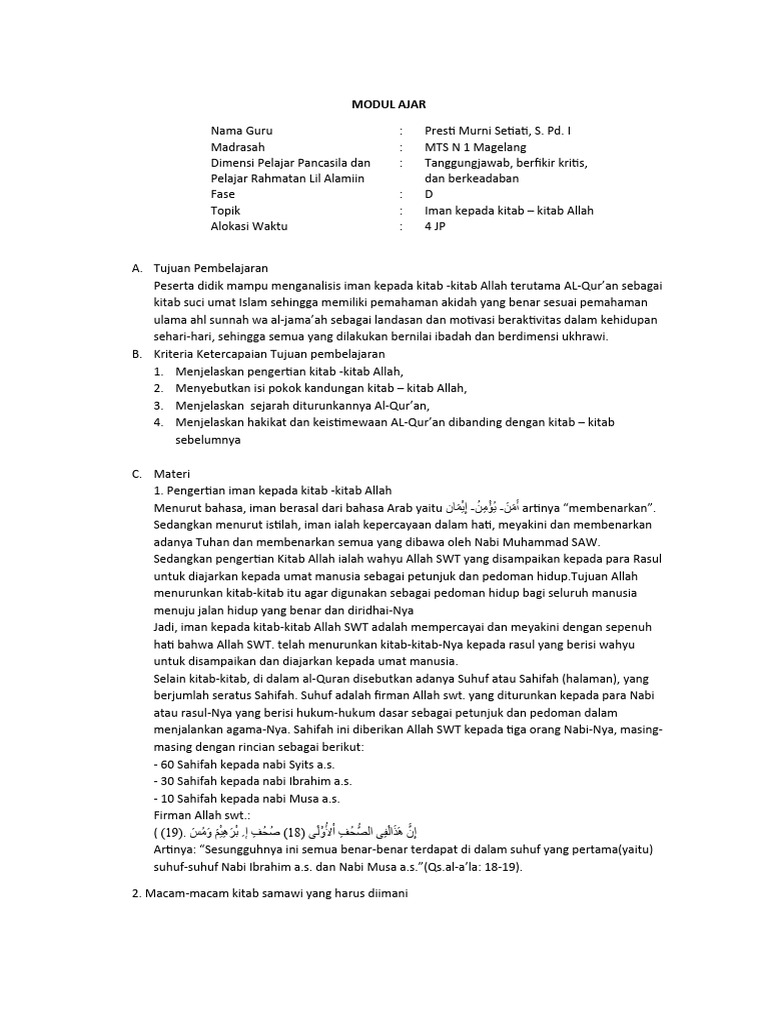 Modul Ajar Iman Kepada Kitab - Kitab Allah | PDF