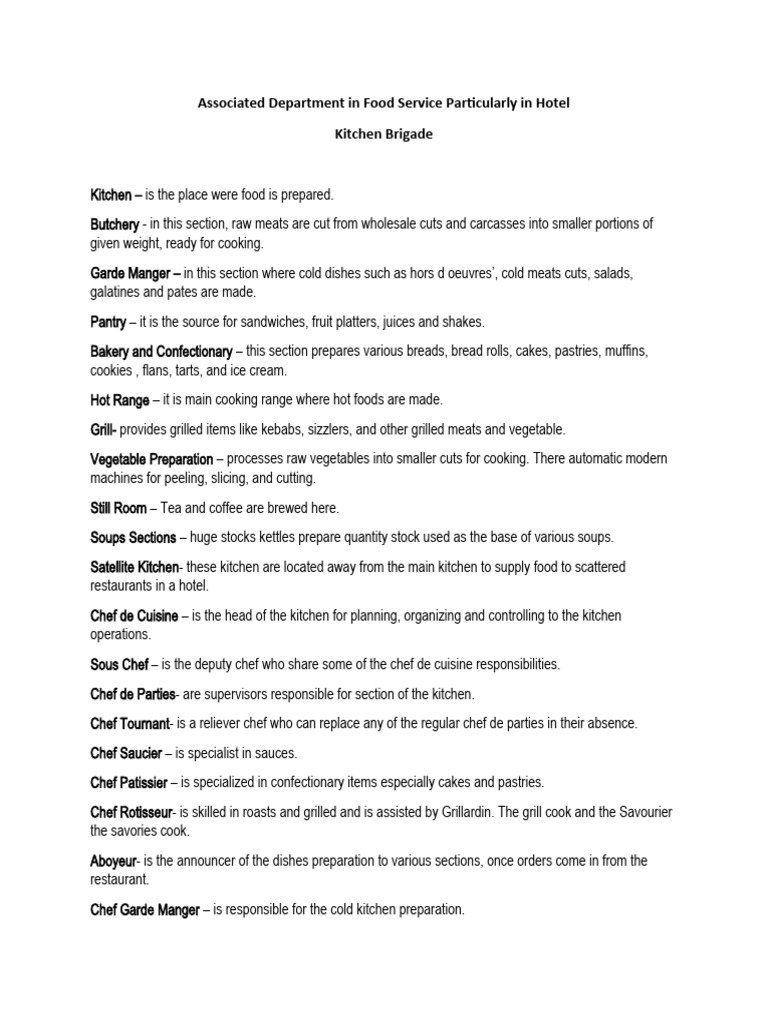 Kitchen Brigade System Overview | PDF | Chef | Cooking
