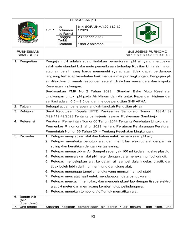 SOP - PENGUJIAN PH | PDF | Kesehatan Holistik | Sains & Matematika