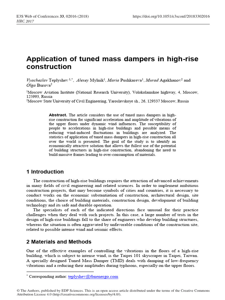 Application of Tuned Mass Dampers in High-Rise Con | Download Free PDF | Applied And ...