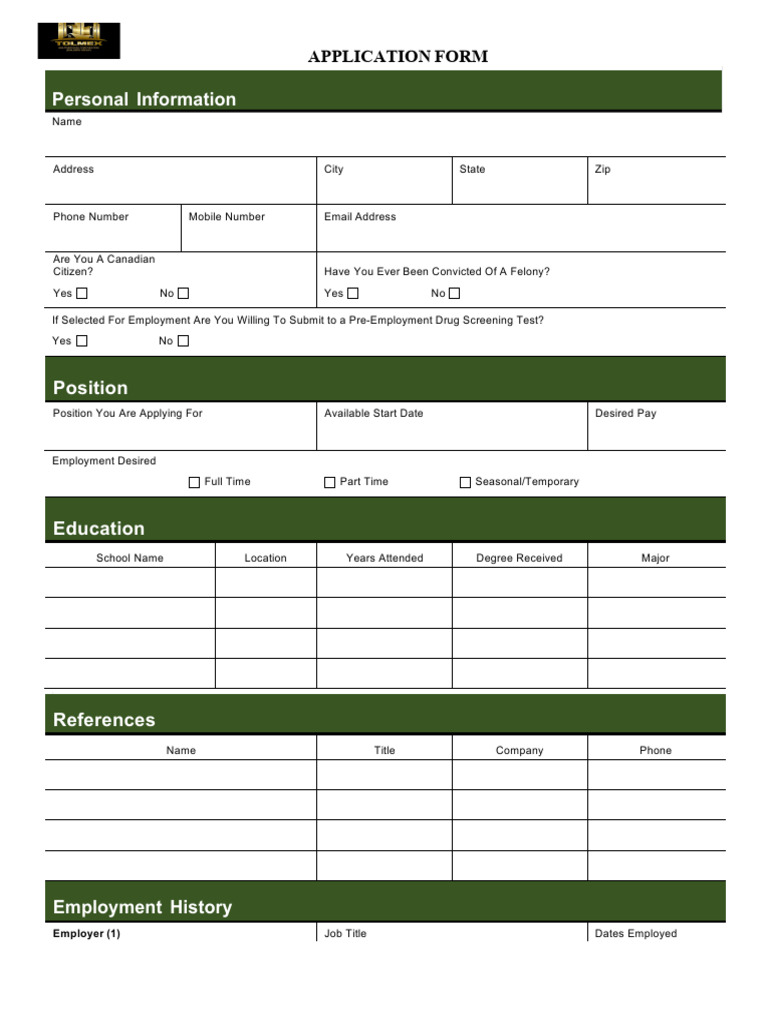 Tolmex Builders Applicatin Form | PDF