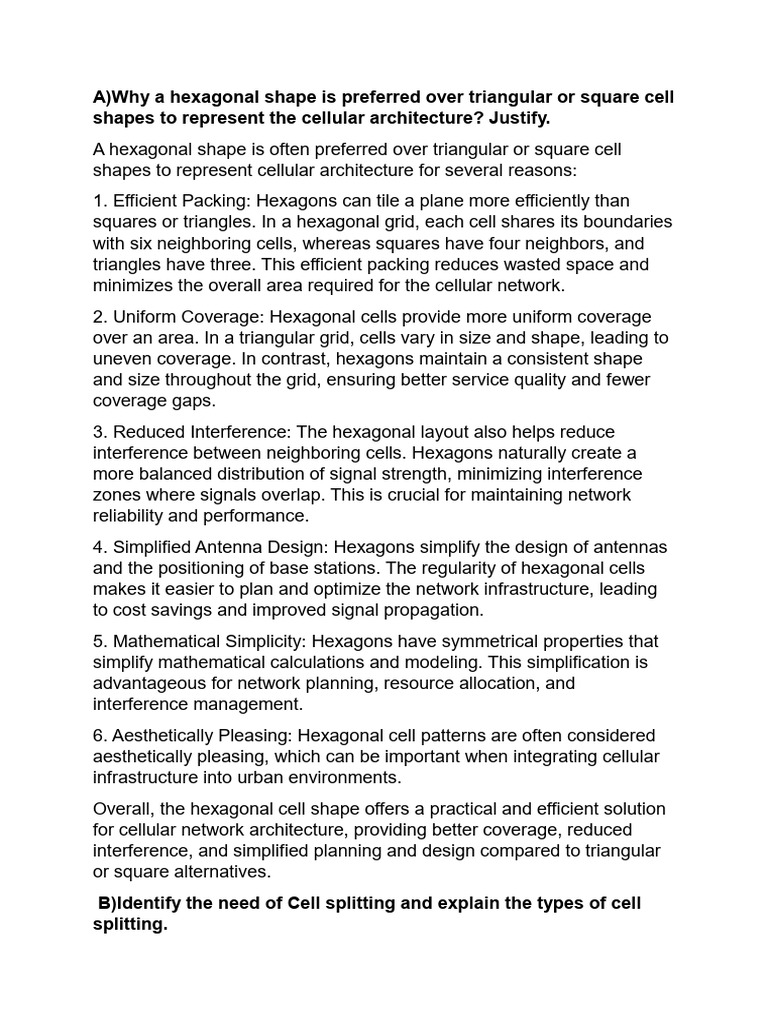A) Why A Hexagonal Shape Is Preferred Over Triangular or Square Cell Shapes To Represent The ...