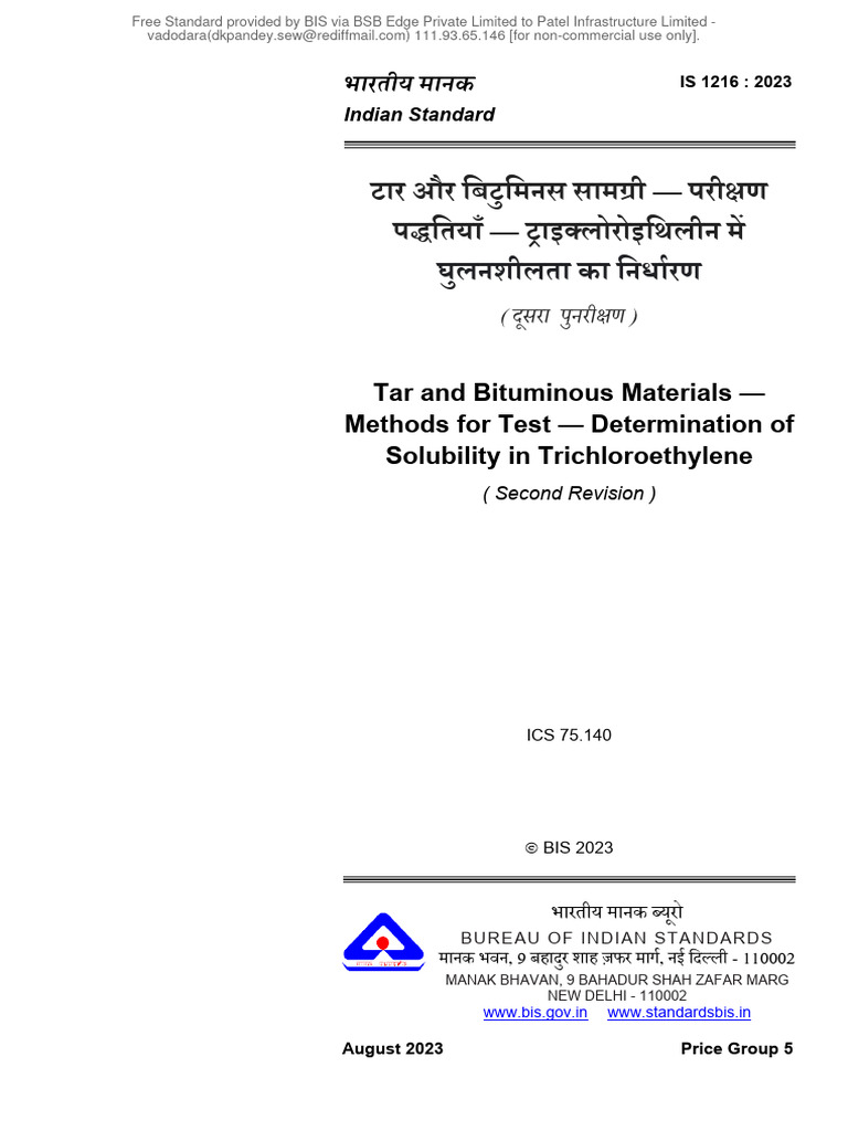 Tar and Bituminous Materials - Methods For Test - Determination of ...