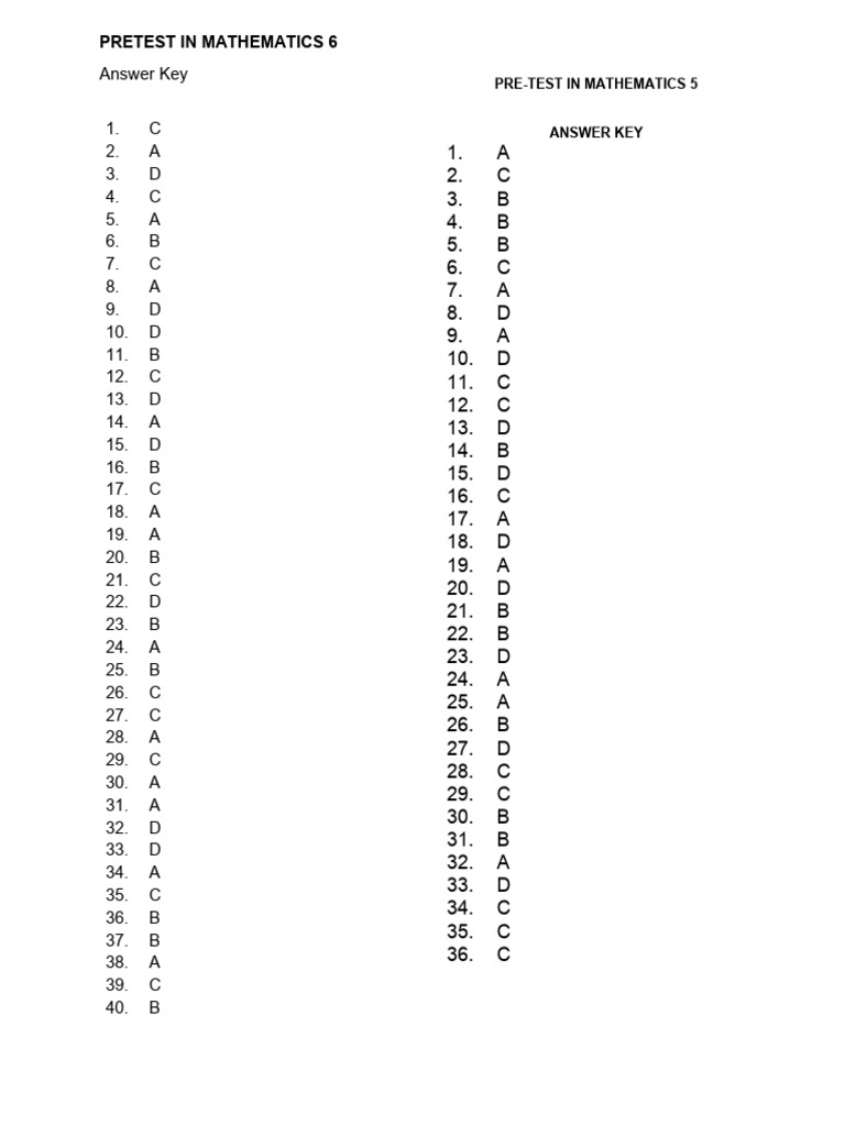 MATH 6 Answer Key | PDF
