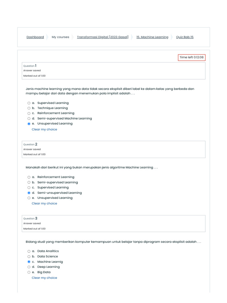 Quiz Machine Learning: Jenis & Aplikasi | PDF | Komputer