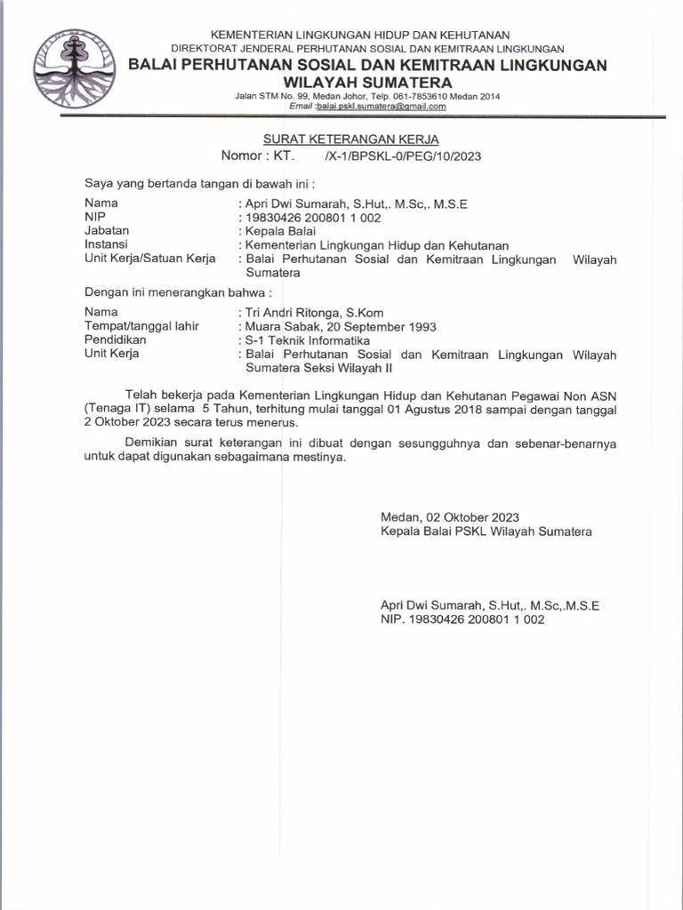 Surat Keterangan Tri Andri | PDF