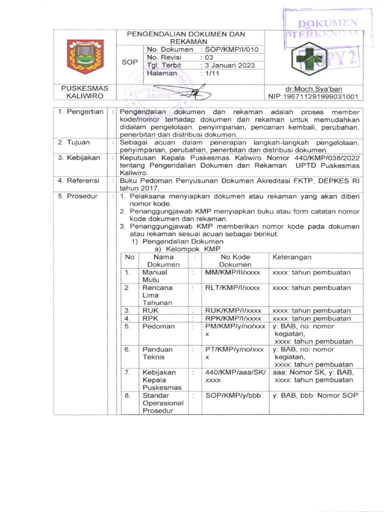 Sop Pengendalian Dokumen | PDF