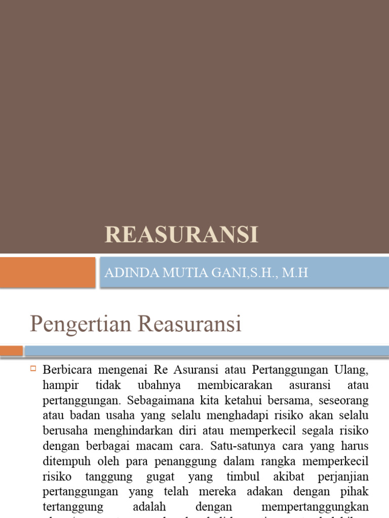 P-7 Reasuransi | PDF | Pengelolaan Keuangan & Uang