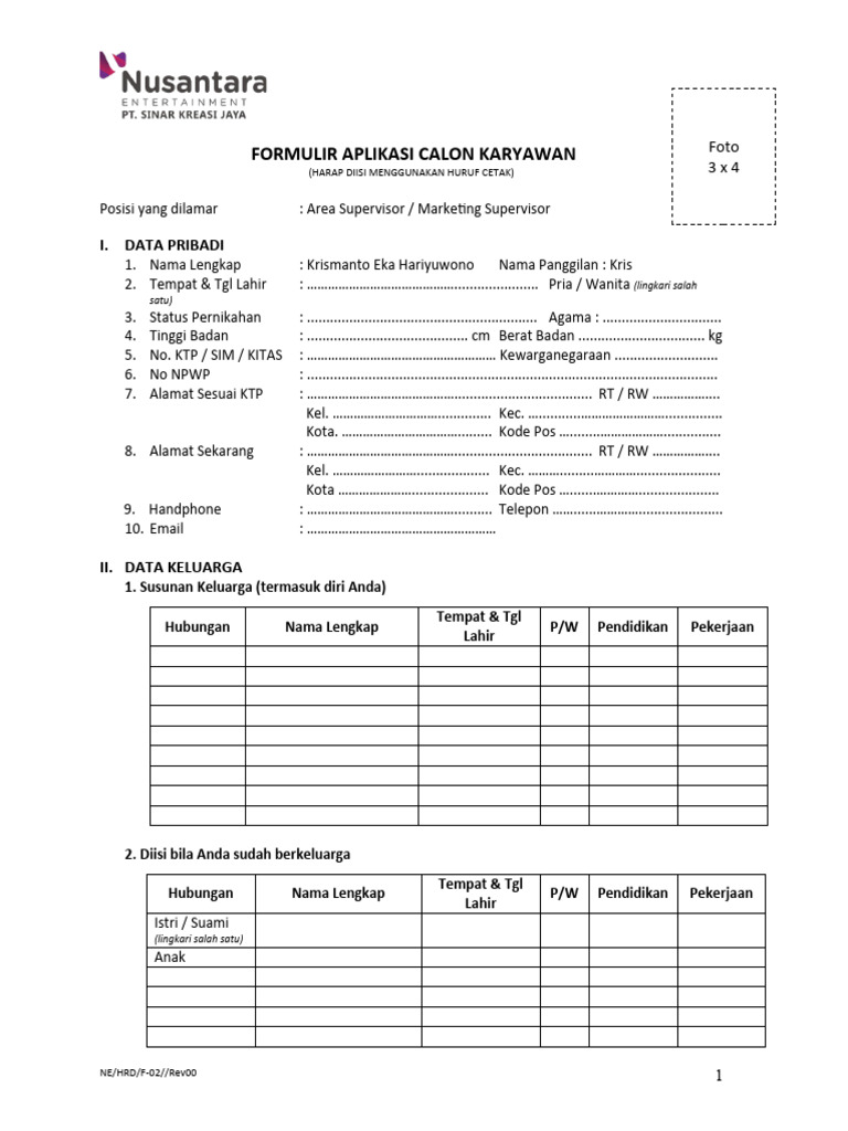Formulir Aplikasi Calon Karyawan PT SKJ | PDF | Karier & Perkembangan