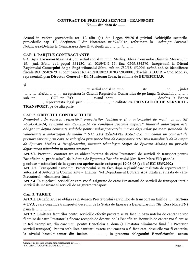 Model Contract de Prestari Servicii Transport 1 | PDF