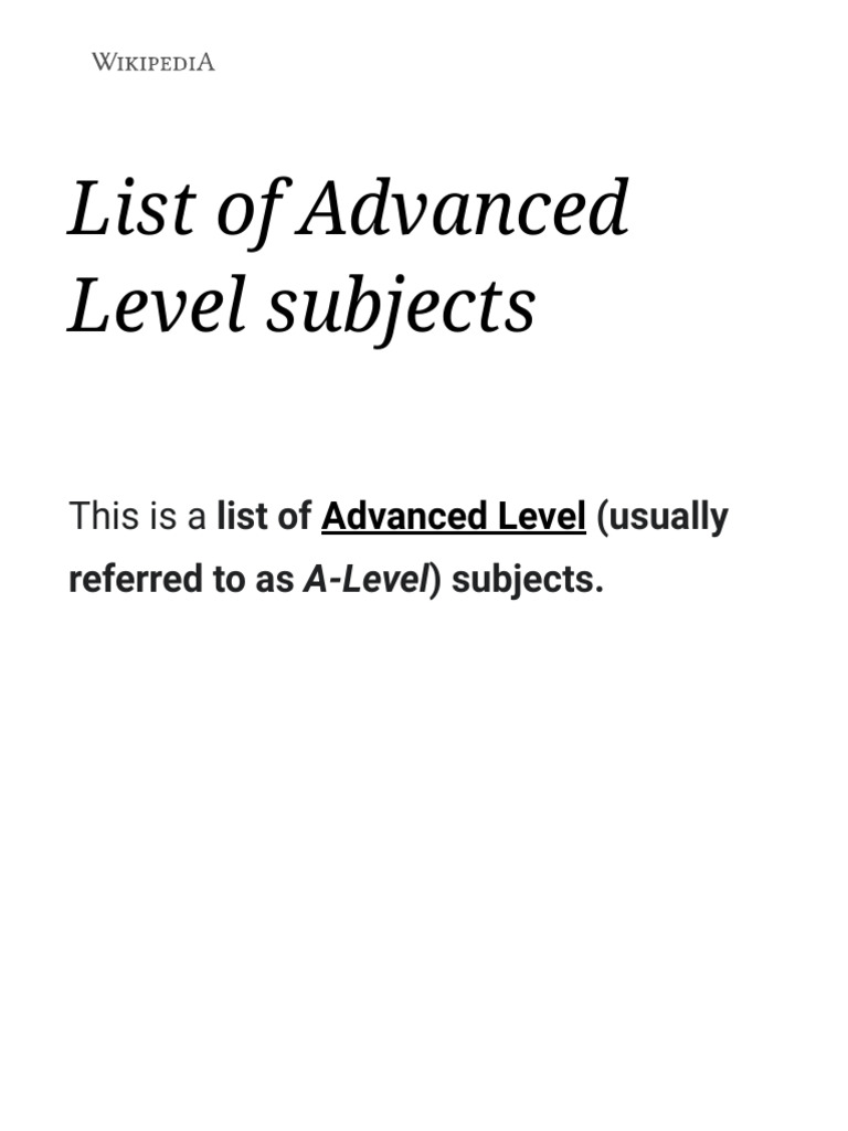 List of Advanced Level Subjects - Wikipedia | PDF | Science