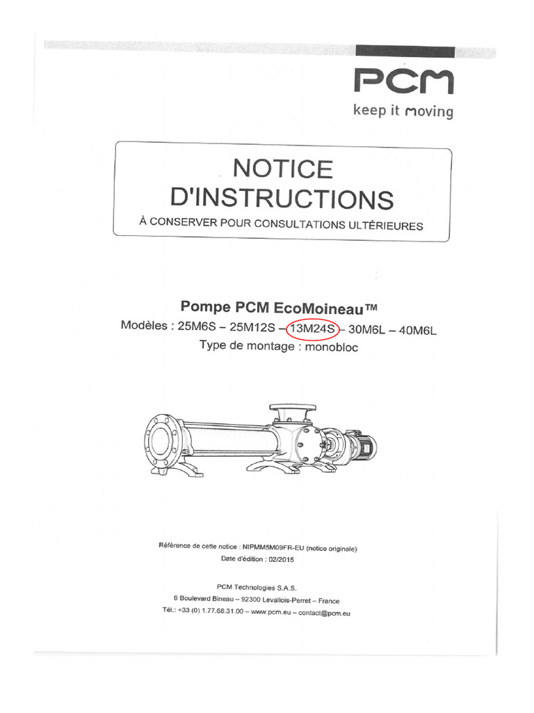 Pompe PCM Ecomoineau 25m6s - 25m12s - 13m24s - 30m6l - 40m6l | PDF