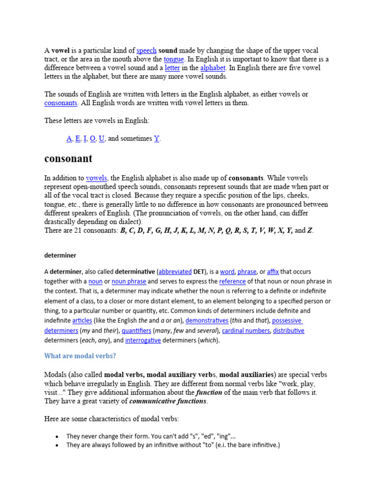 Understanding Vowels, Consonants, and Modals | PDF | English Language ...