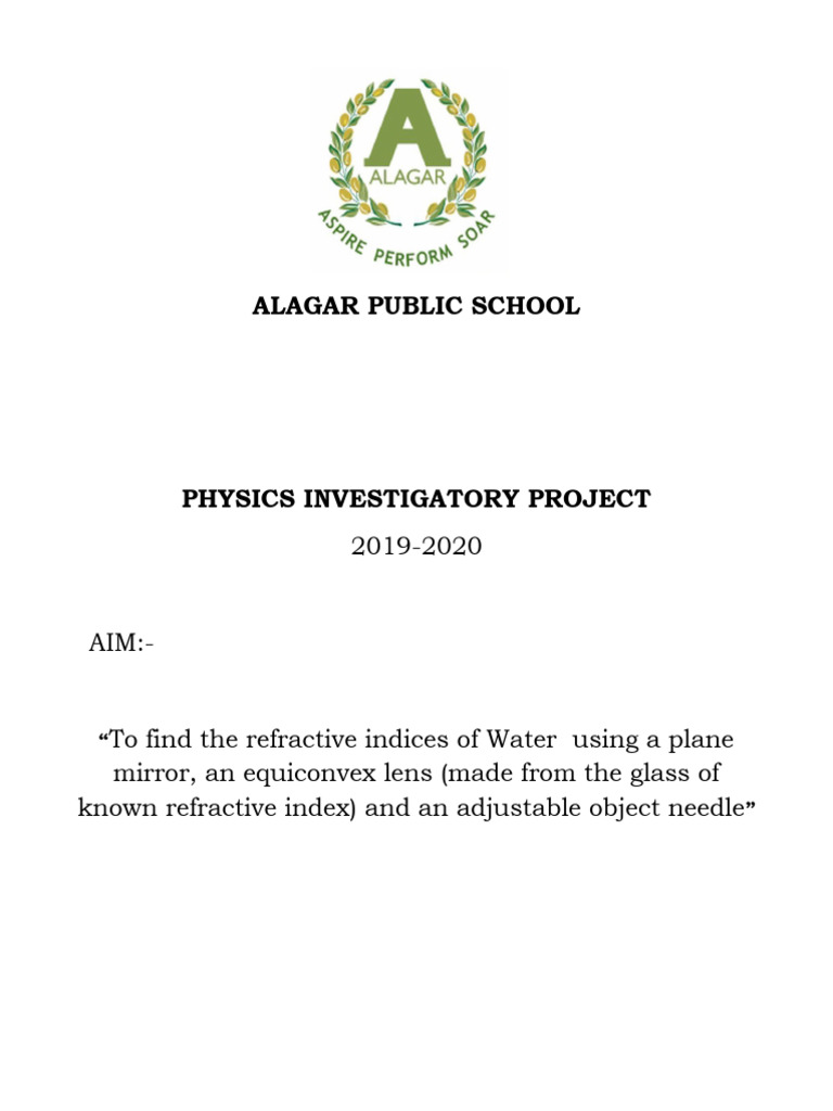 Physics Investigatory Project Pdf Refractive Index Refraction