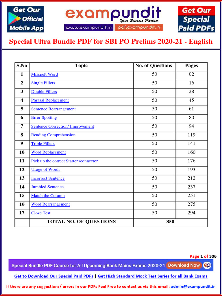 Ultra Practice English Bundle PDF Sbi Po Prelims Exam | PDF | Spelling